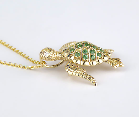 Zanzibar Green Garnet Turtle Necklace - Cross Jewelers