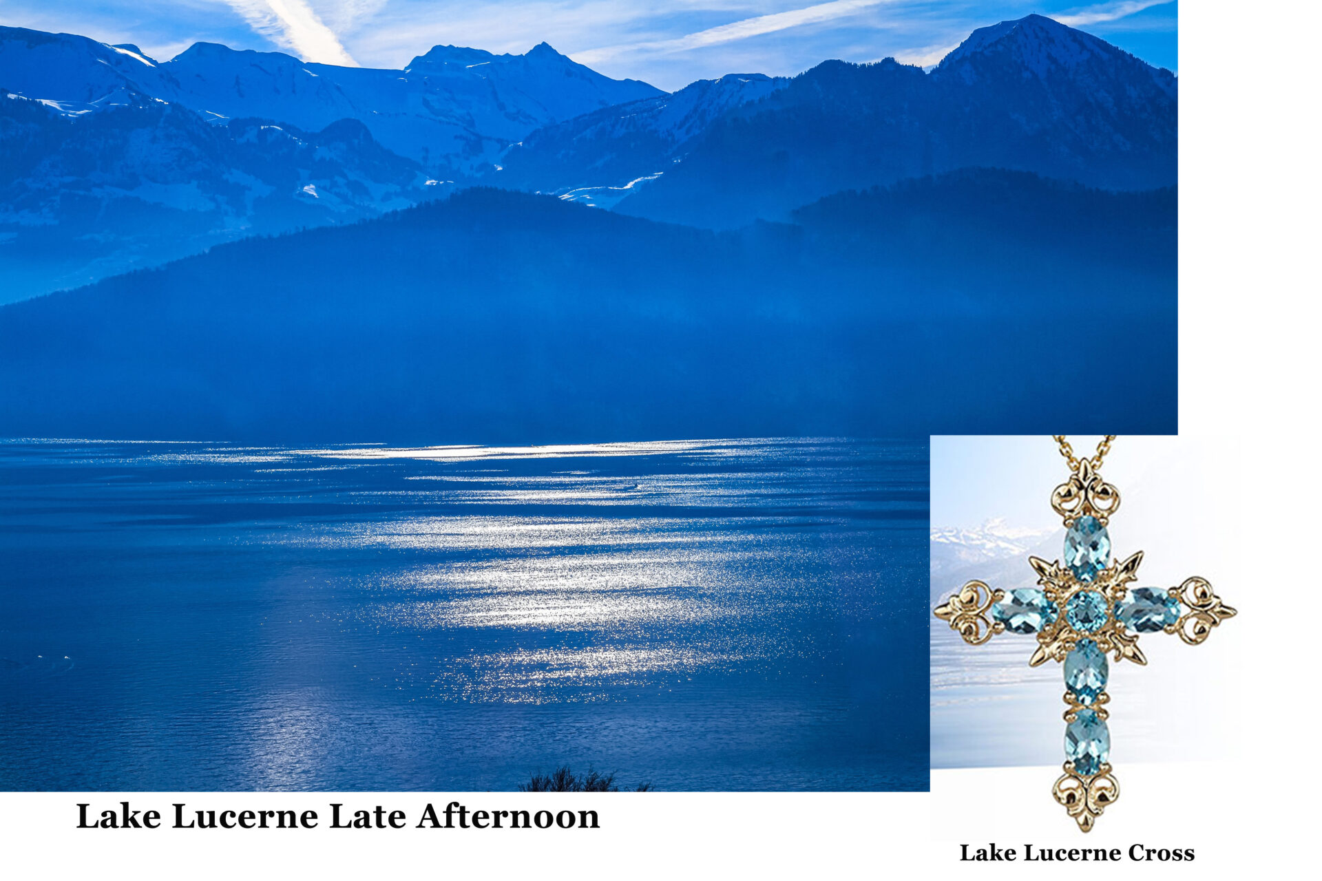 Lake Lucerne, Blue Topaz Christian Cross Necklace - Cross Jewelers